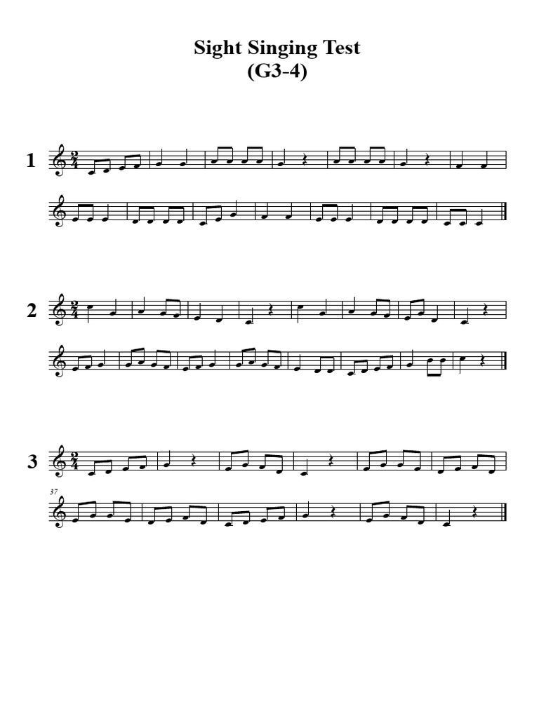 Sight Singing Test - G3,4 - CL | PDF