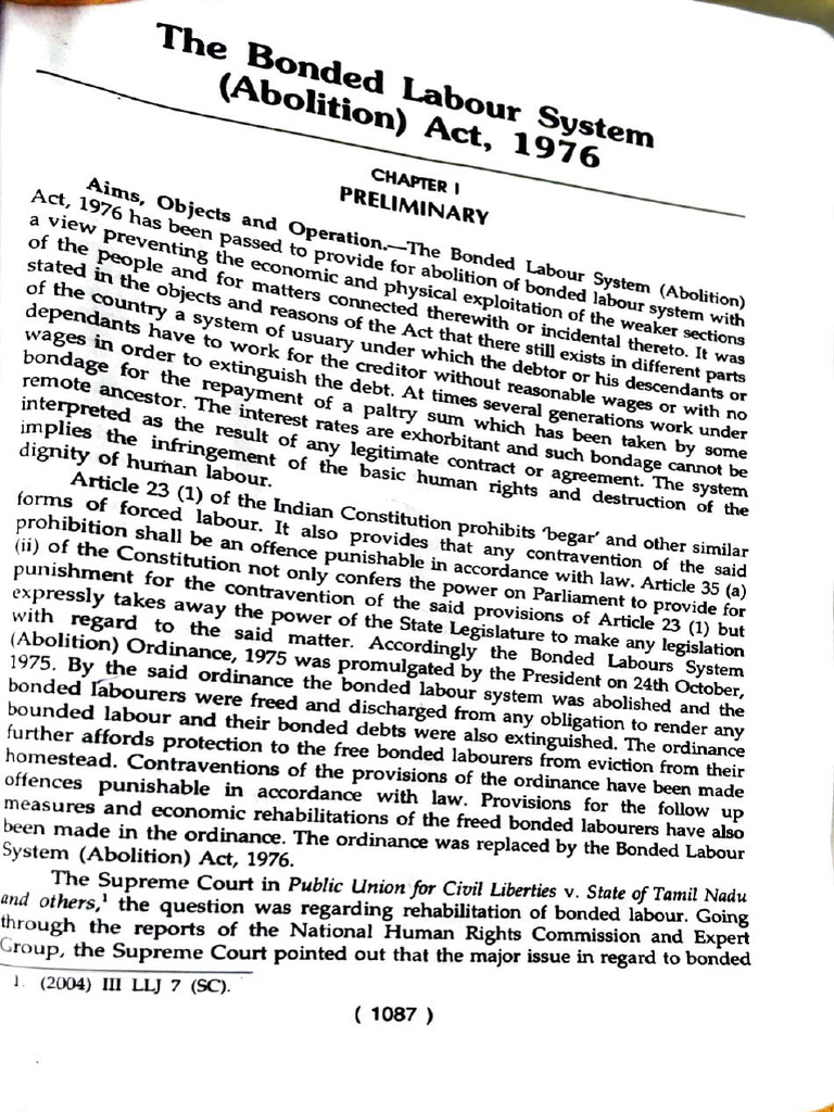 Bonded Labour Act | PDF