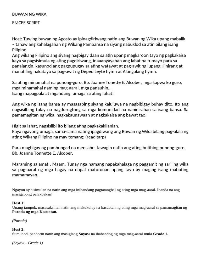 Buwan NG Wika Script | PDF