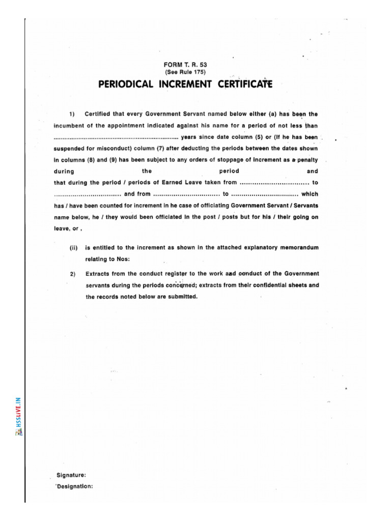 Hsslive Periodical Increment Certificate | PDF