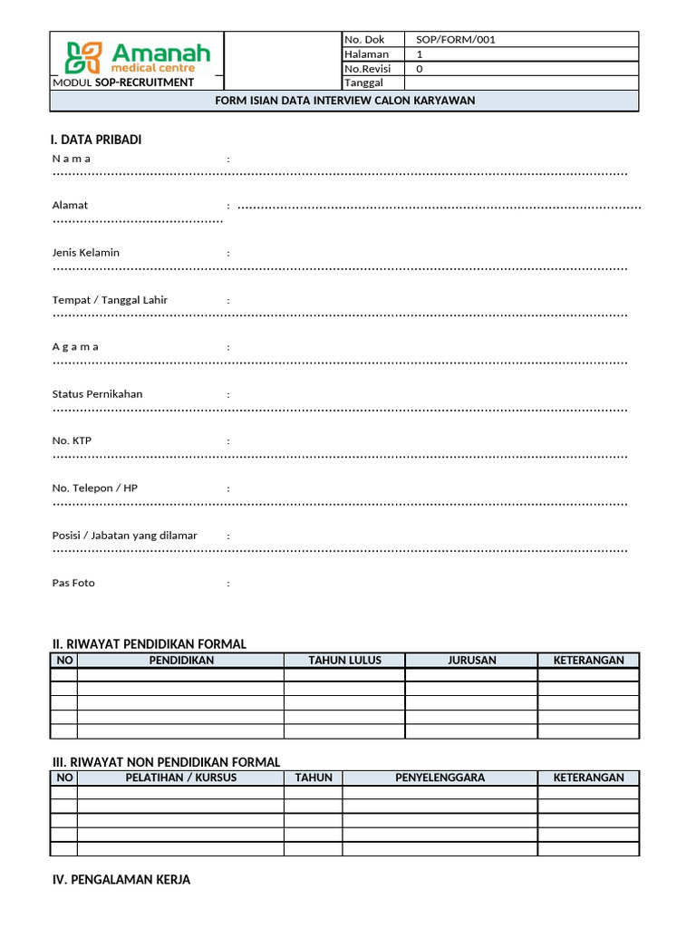 Formulir Interview Calon Karyawan | PDF