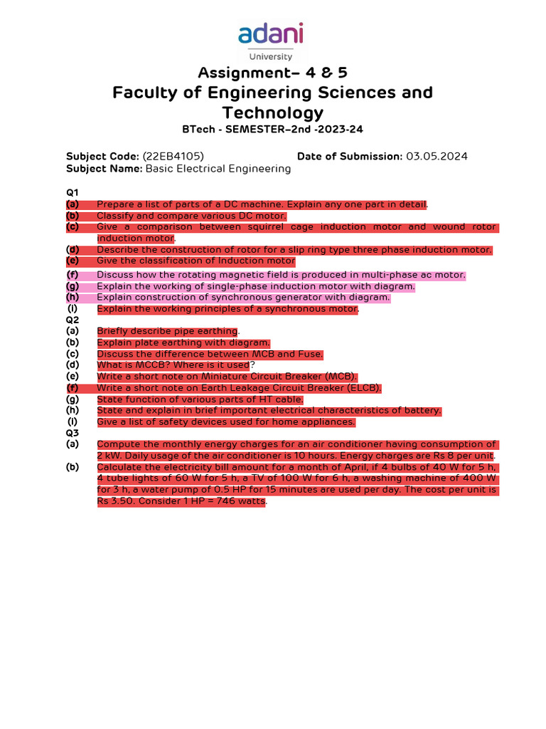 BEE Assignment 4&5 FEST | PDF