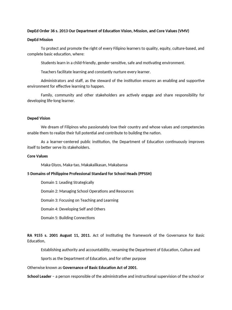 DepEd Mission & Vision | PDF