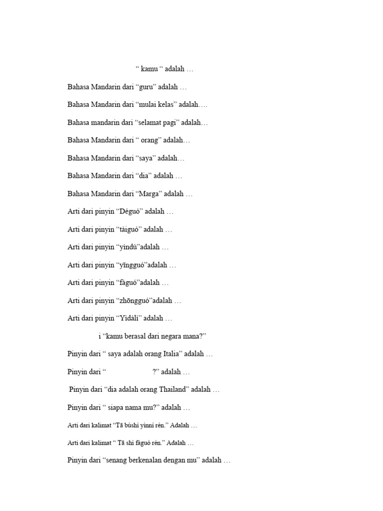 Latihan Soal Sts I Bhs Mandarin SMP Sma | PDF