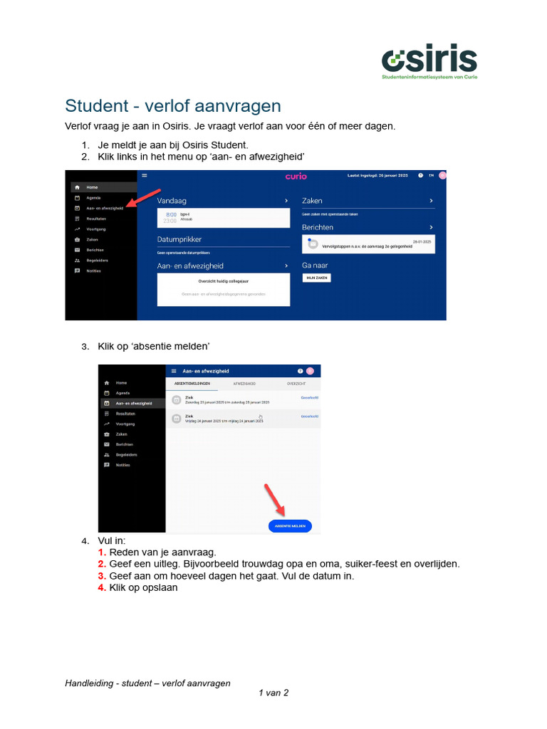 Handleiding - Student - Verlof Aanvragen | PDF