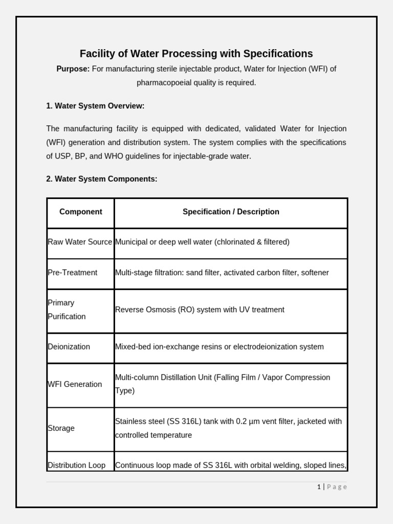 Water Processing System for WFI Production | PDF | Total Organic Carbon ...