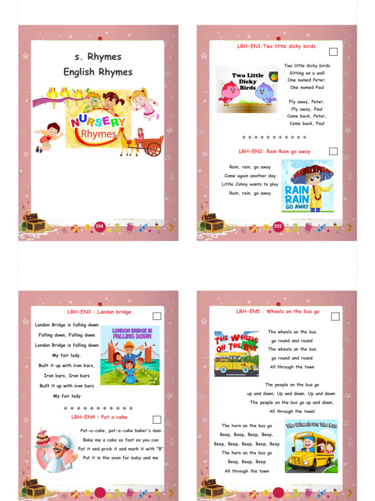 Pre KG Rhymes - Term 1 | PDF