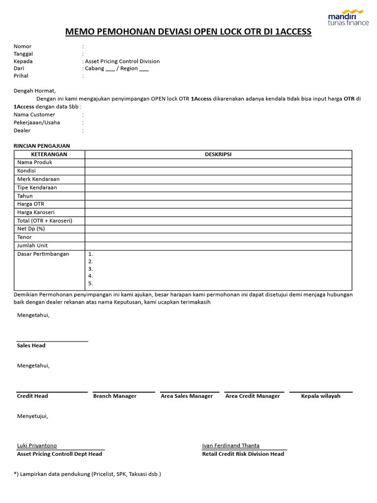 Memo Deviasi New Car 2 | PDF