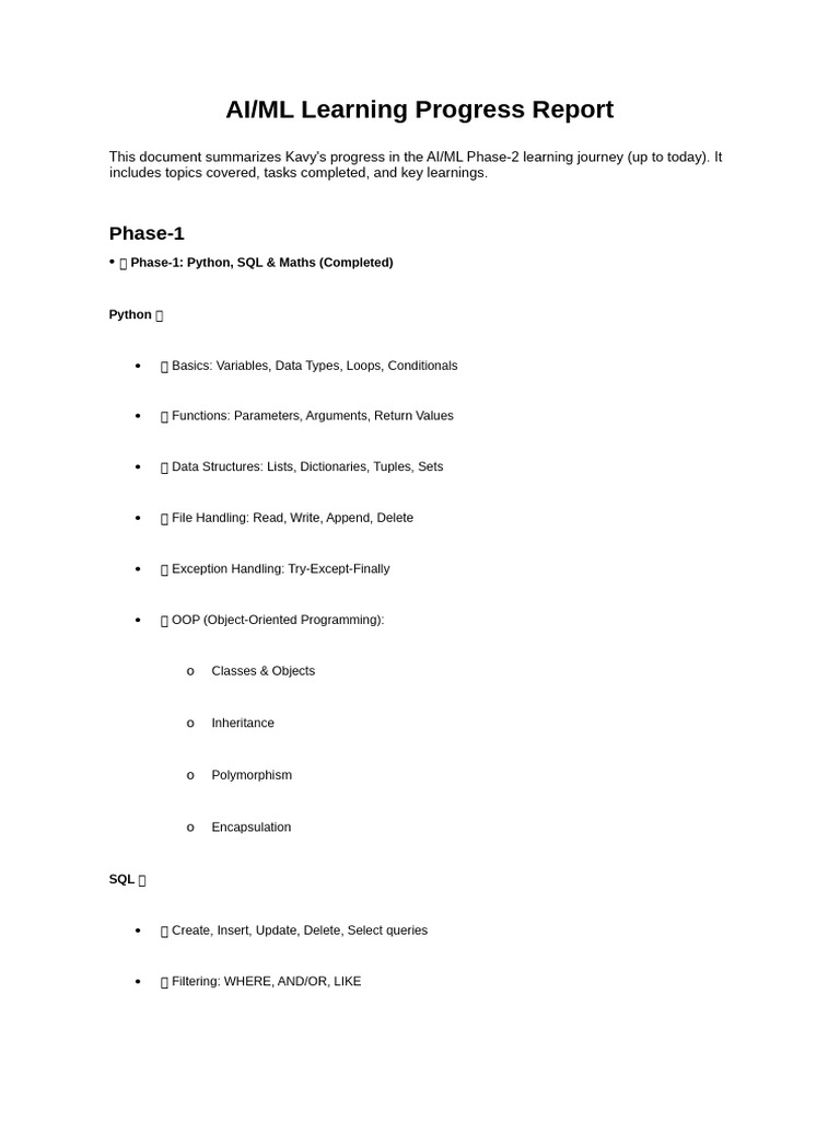 AIML Progress Report | PDF