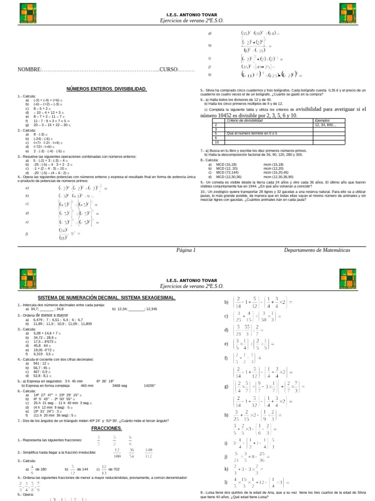Fichas de Verano 2 - ESO | PDF | Geometría euclidiana | Geometría Elemental