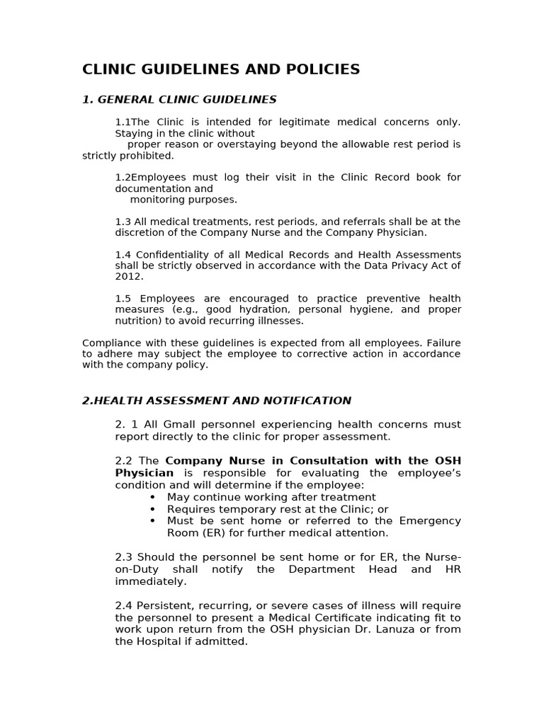 Clinic Guidelines and Policies | PDF | Clinic | Medical Record