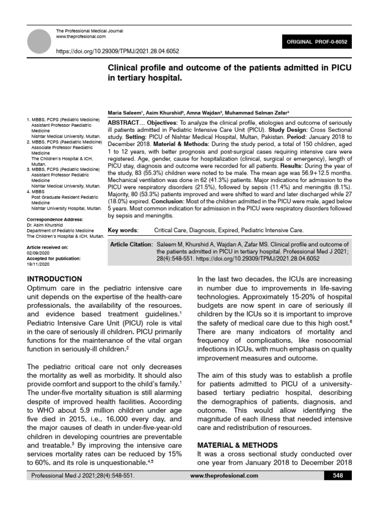 Clinical Profile and Outcome of The Patients Admitted in PICU | PDF ...