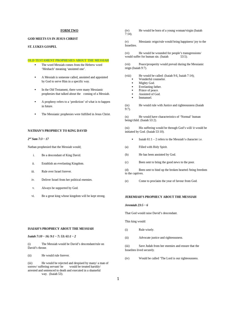 CRE-FORM TWO Notes | PDF | John The Baptist | Jesus