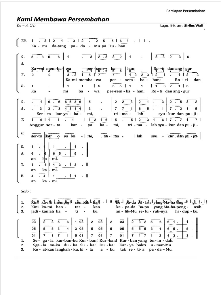 PDF Kami Membawa Persembahan Sirilus Wali Lagu Persembahan Compress | PDF
