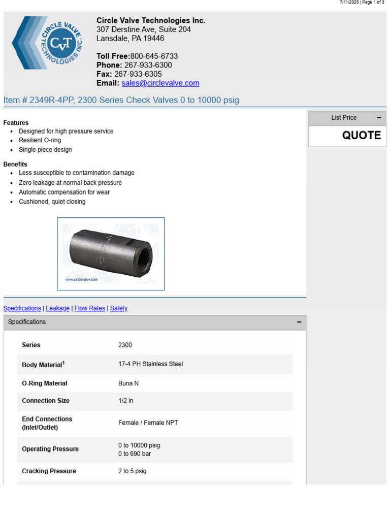 2349R 4PP 2300SeriesCheckValves0to10000psig | PDF | Valve | Pipe (Fluid ...