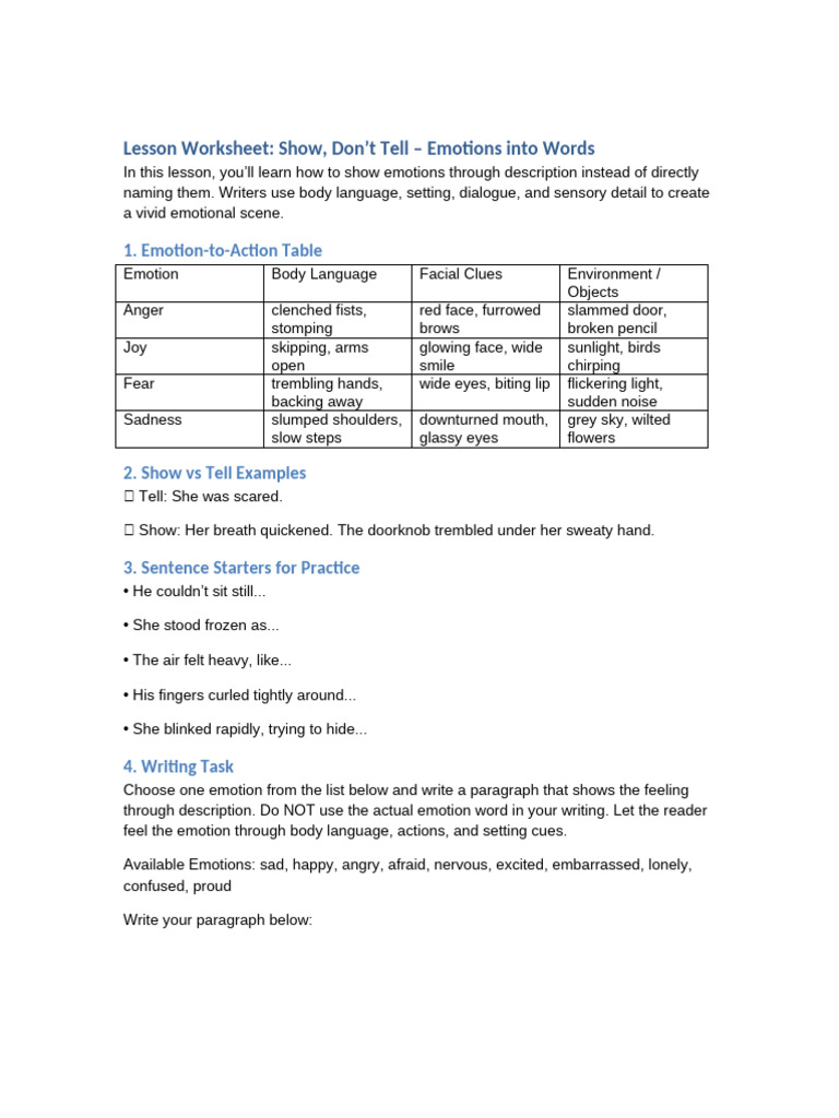 Show Emotions Through Descriptive Writing | PDF