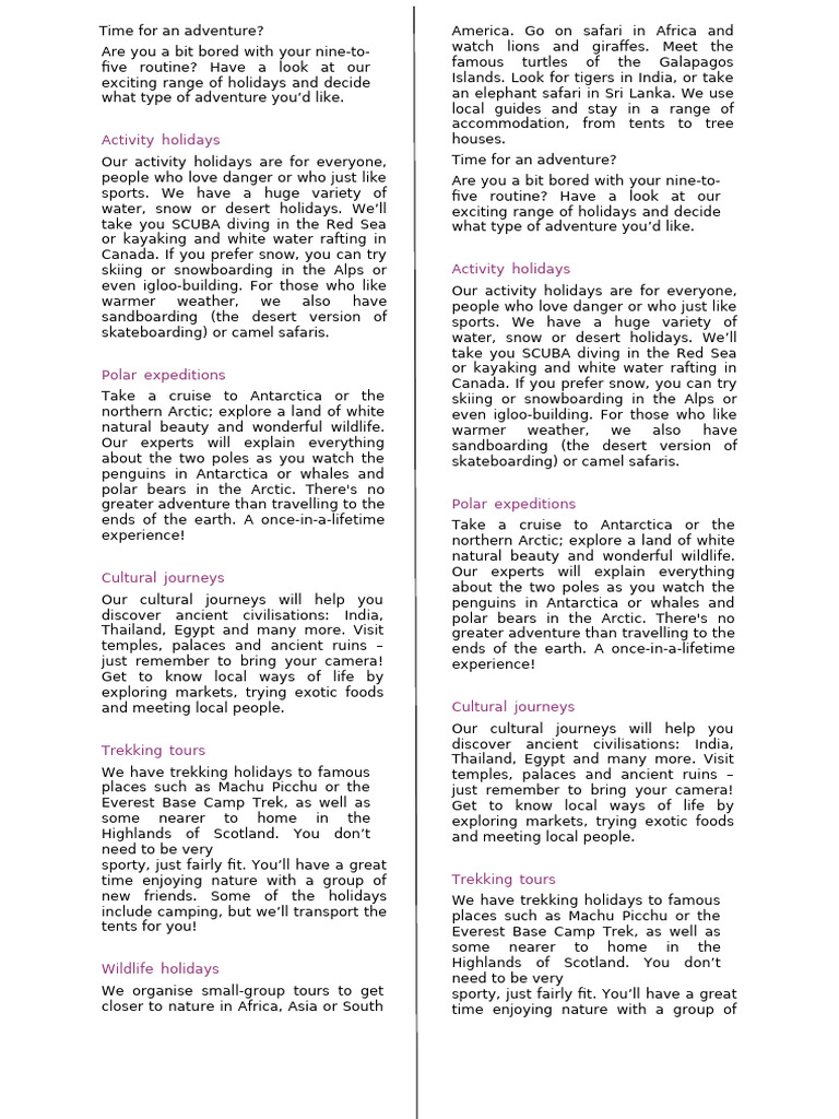 Exciting Adventure Holiday Options | PDF