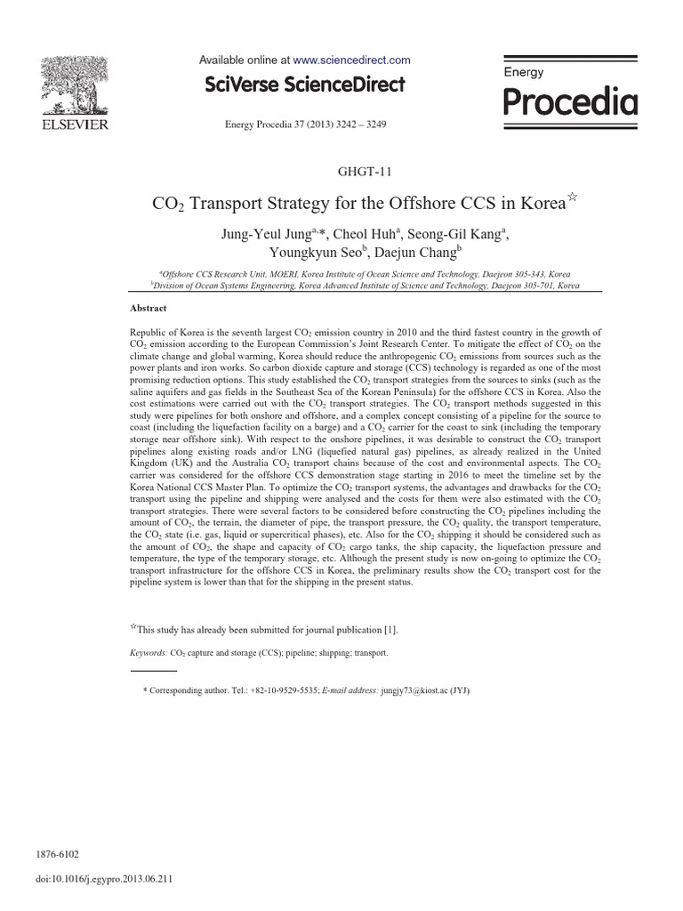 Offshore CCS CO2 Transport Strategies Korea | PDF | Carbon Capture And ...