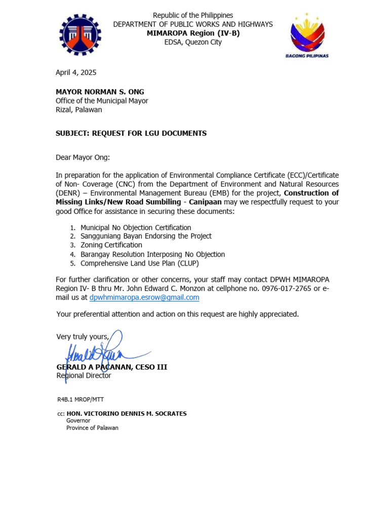 Request for LGU Documents for ECC | PDF