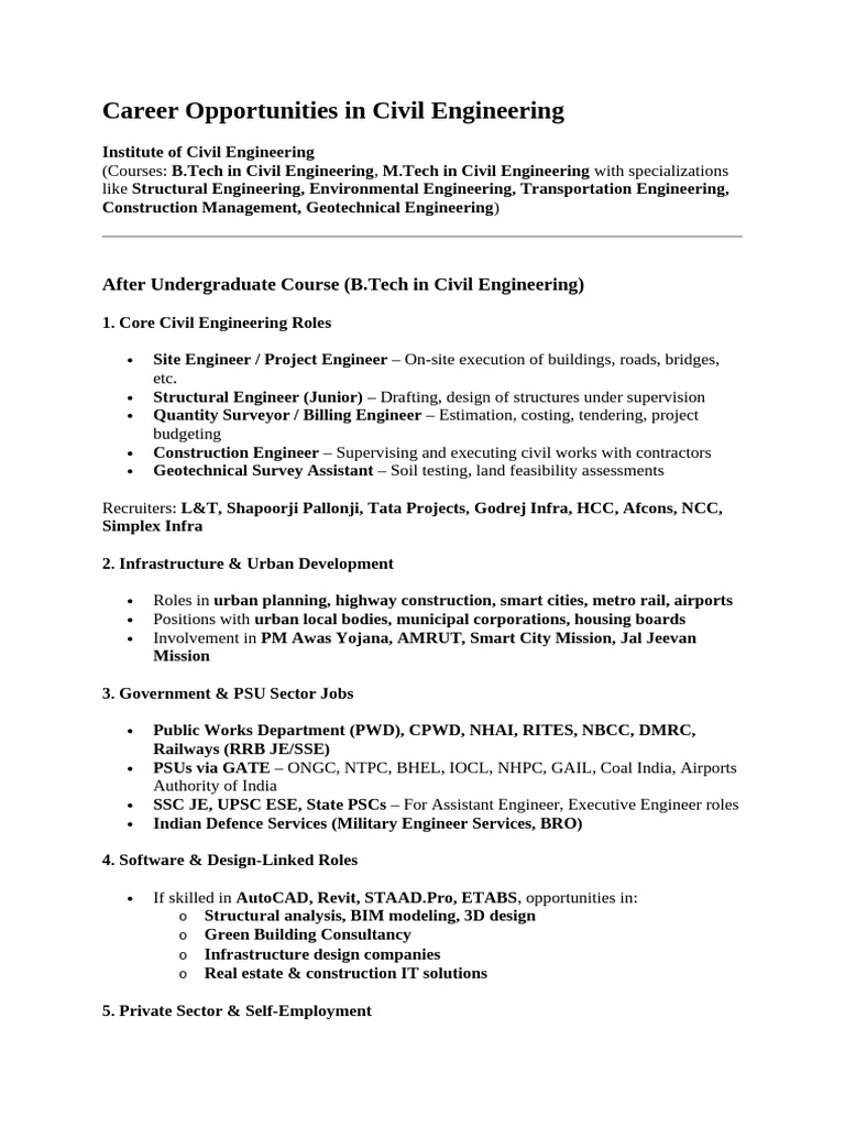 Civil Engineering Career Paths & Opportunities | PDF | Civil ...