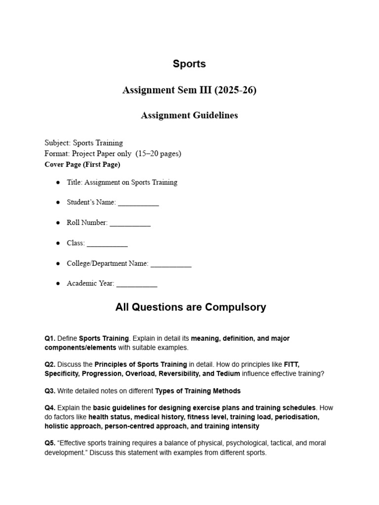 SEM III Sports Assignment 2025-26 | PDF
