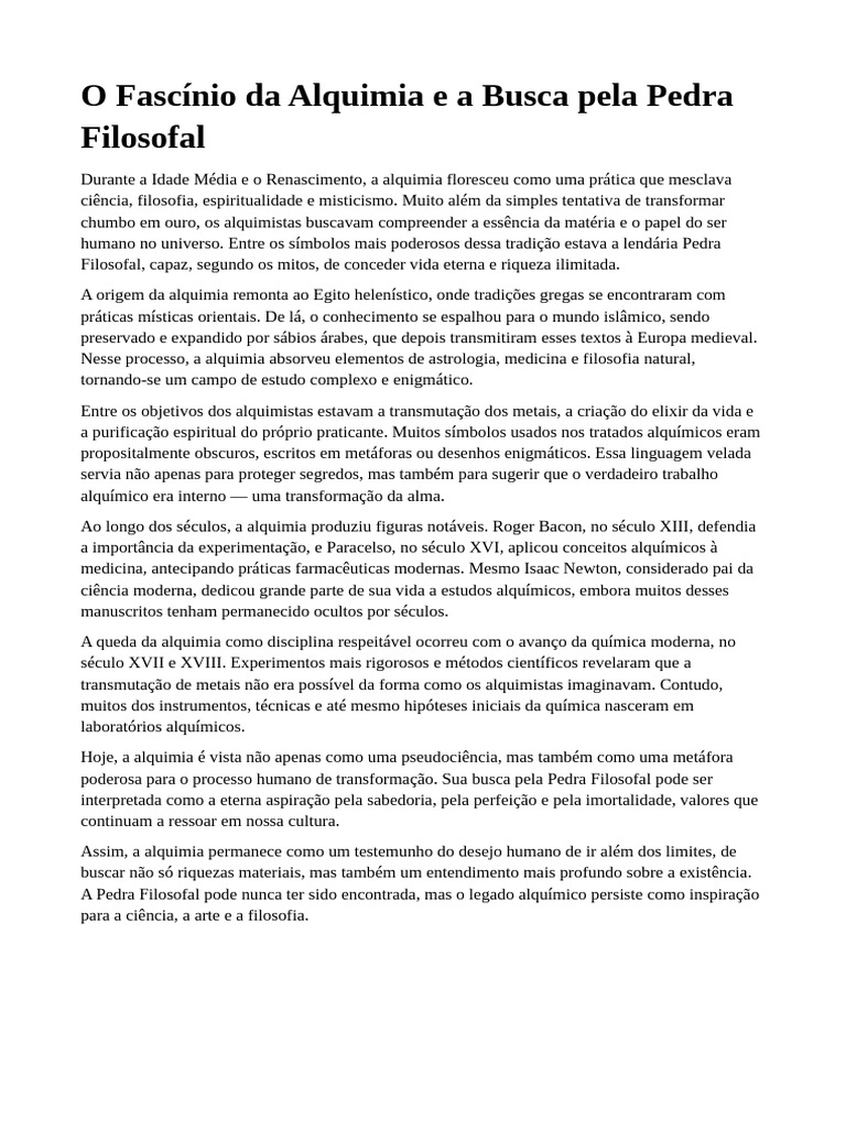 O Fascínio Da Alquimia e A Busca Pela Pedra Filosofal | PDF | Alquimia ...