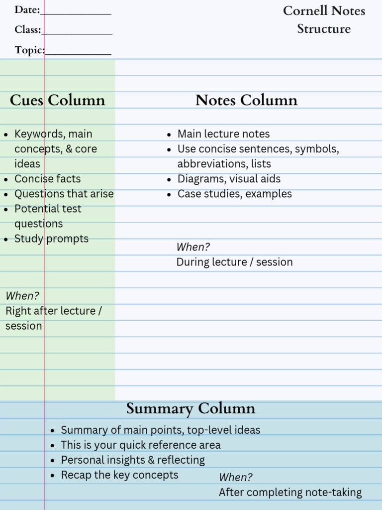 Cornell Note Taking System Structure Pdf Pdf