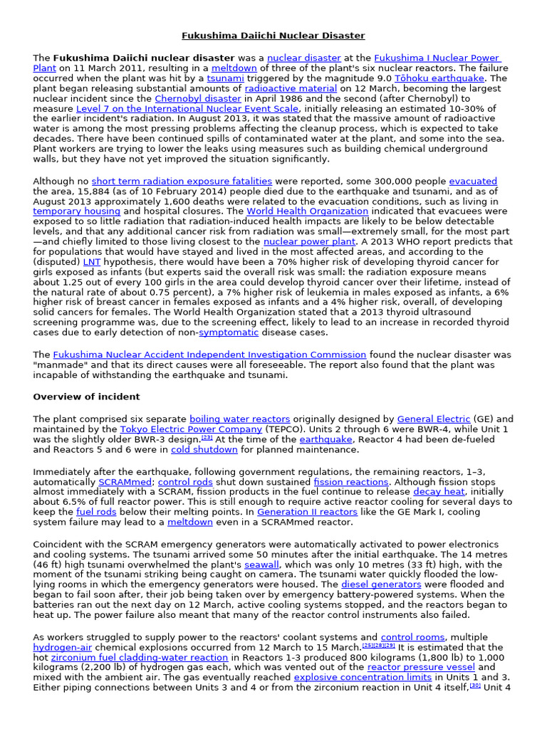 Fukushima Daiichi Nuclear Disaster | PDF | Nuclear And Radiation Accidents And Incidents ...