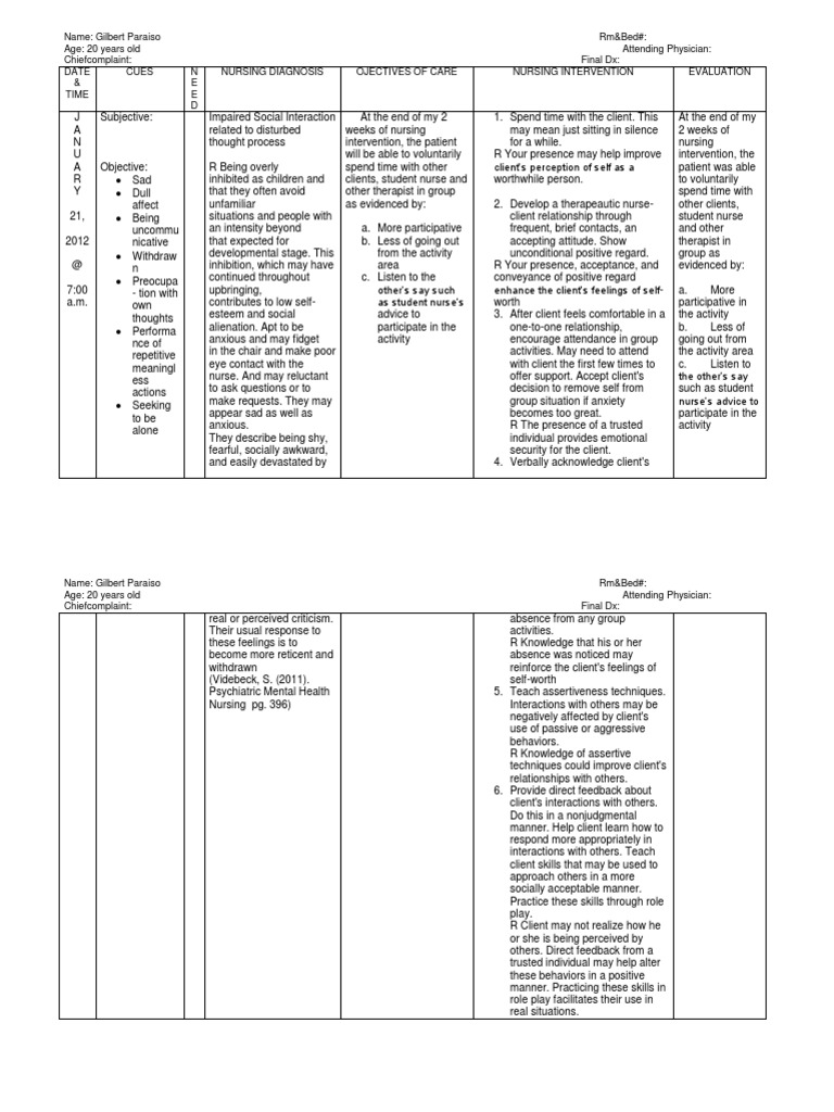 NCP Format | PDF | Psychiatric And Mental Health Nursing | Social ...
