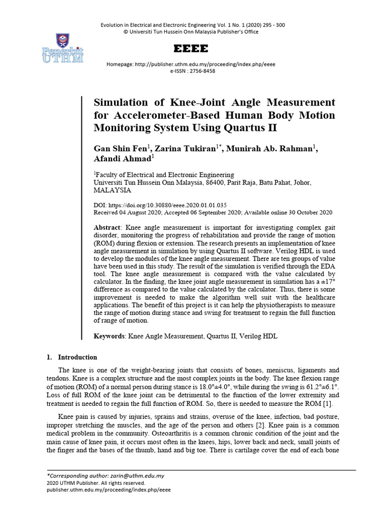 Knee Angle Measurement Simulation Using FPGA | PDF | Osteoarthritis ...