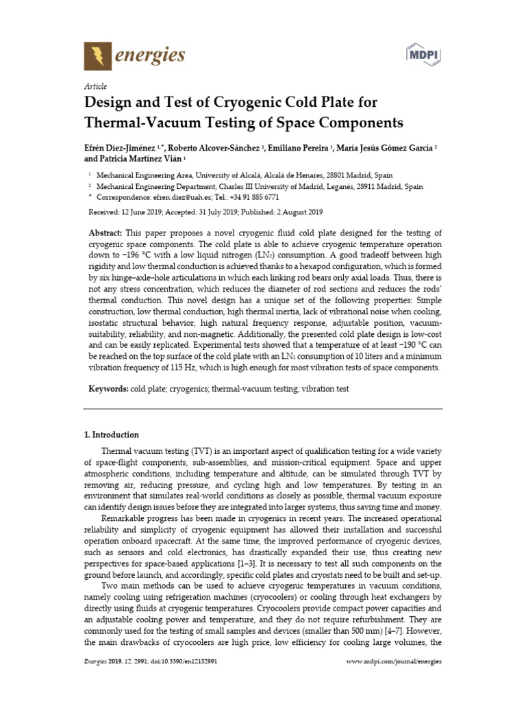 Cryogenic Cold Plate Design for Space Testing | PDF | Heat Transfer ...