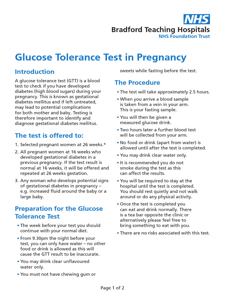Glucose Tolerance Test in Pregnancy | PDF | Gestational Diabetes ...