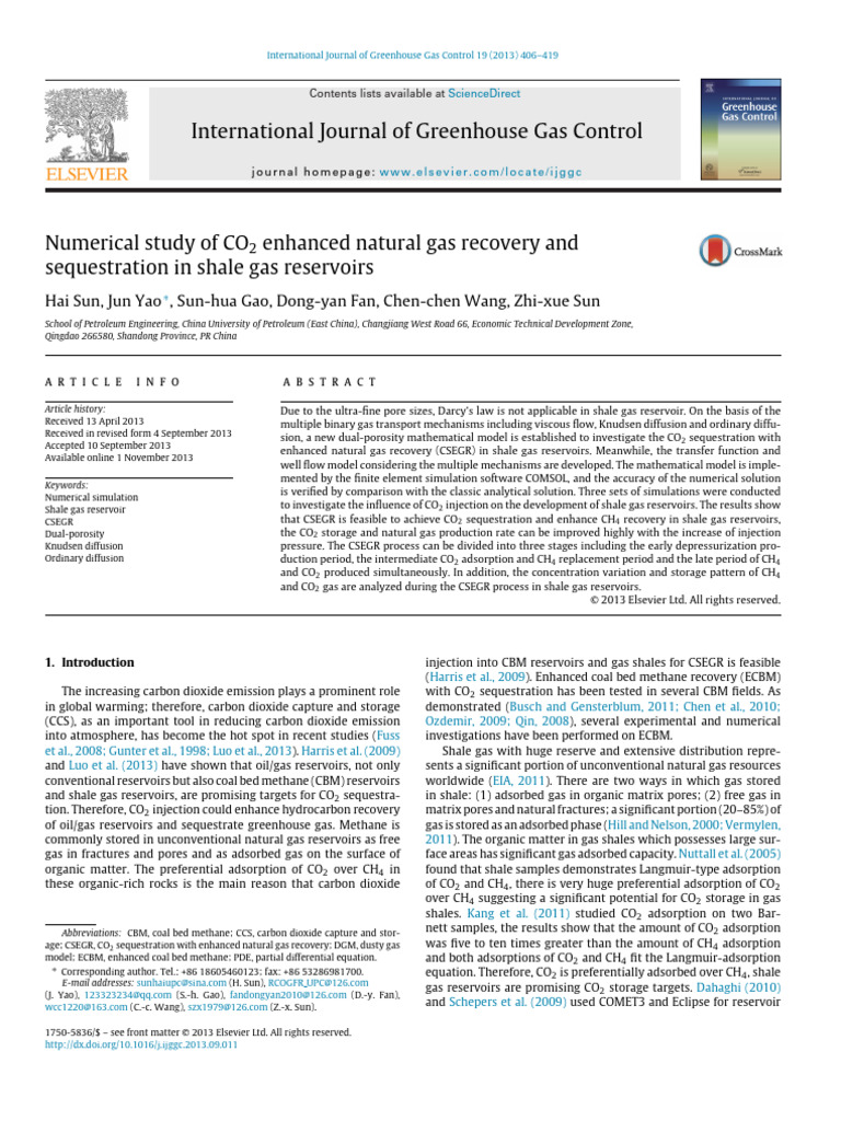 Numerical Study of CO2 Enhanced Natural Gas Recovery and Sequestration ...