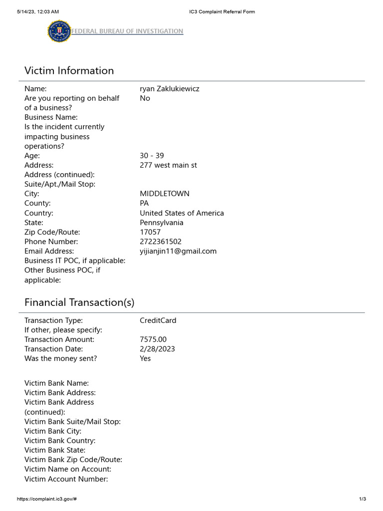 IC3 Complaint Referral Form | PDF