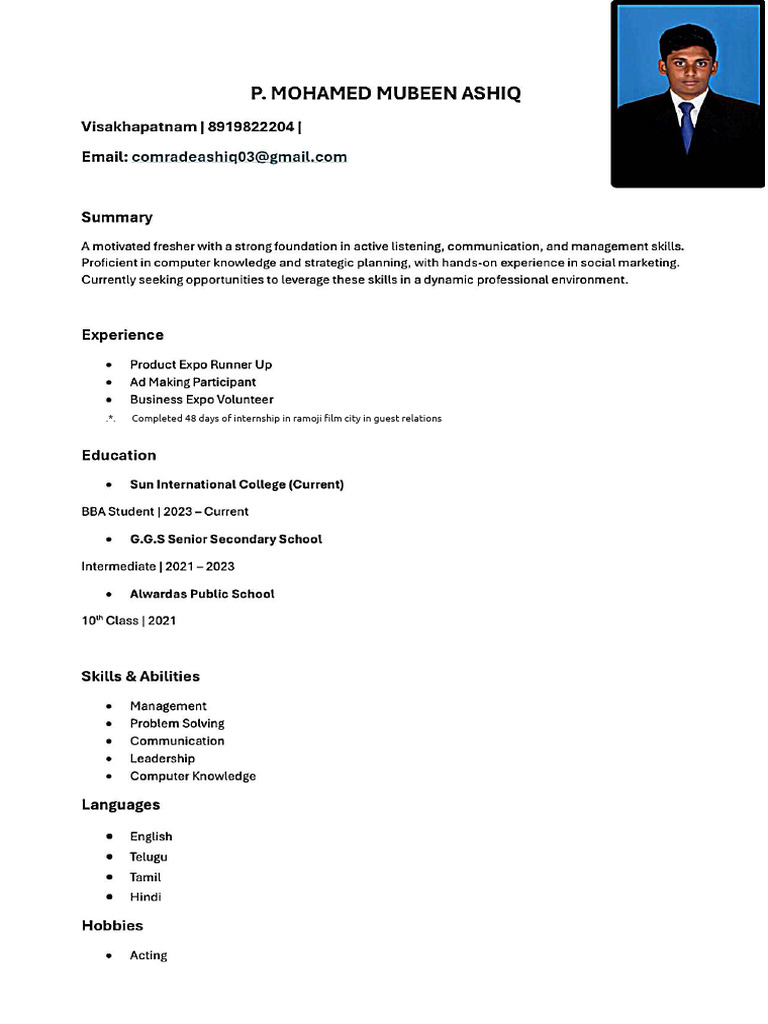 Ashiq Resume With Photo | PDF