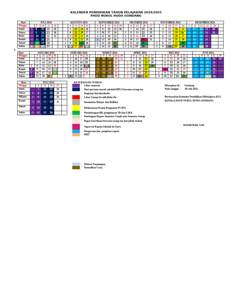 Kalender Pendidikan PAUD 2024/2025 | PDF