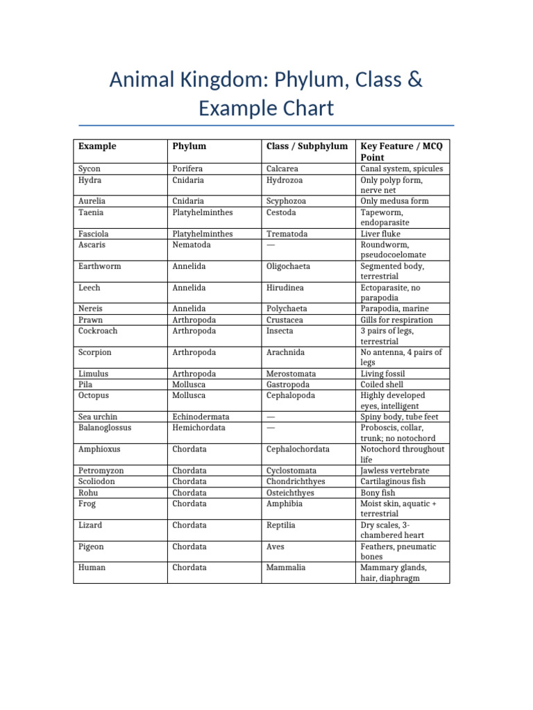 Animal_Kingdom_Phylum_Class_Examples_CEE_Topper | PDF | Vertebrates ...