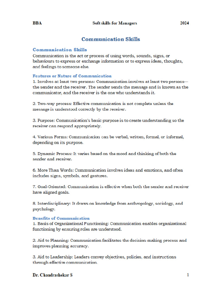 BBA Communication Skills Notes | PDF