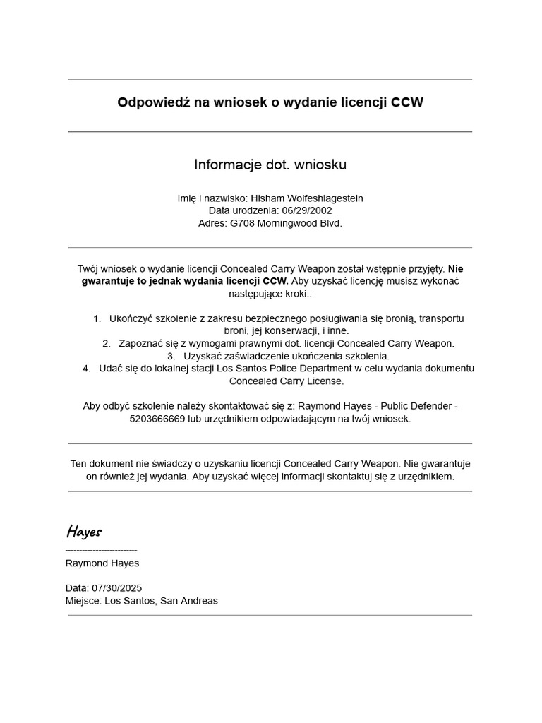 Odpowiedź Na Wniosek o CCW | PDF