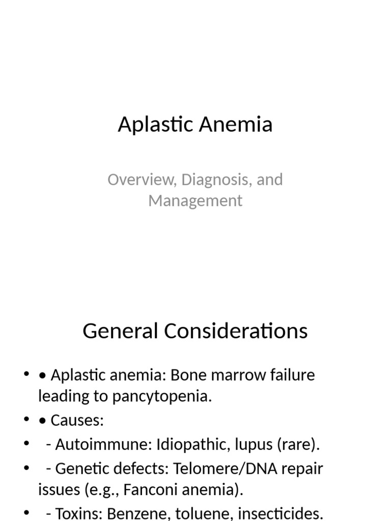 Aplastic Anemia: Overview and Management | PDF