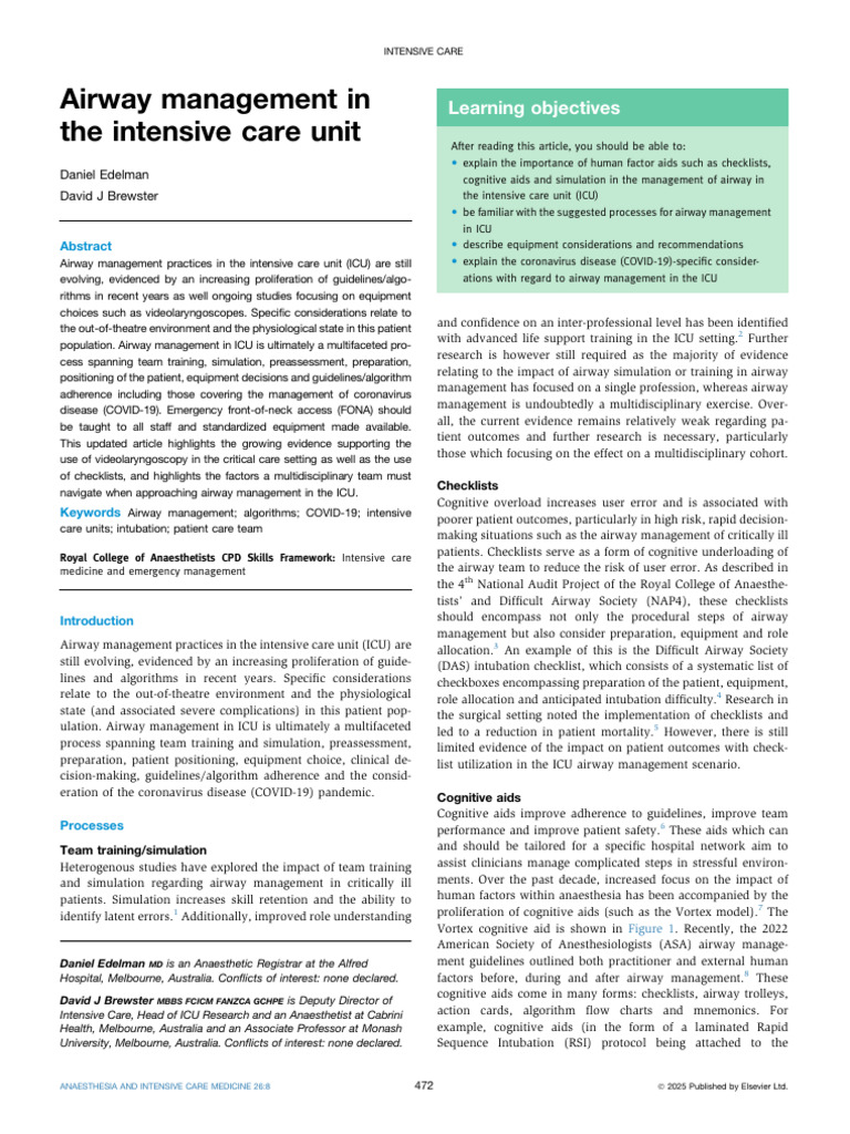 ICU Airway Management Guidelines 2025 | PDF | Intensive Care Medicine ...