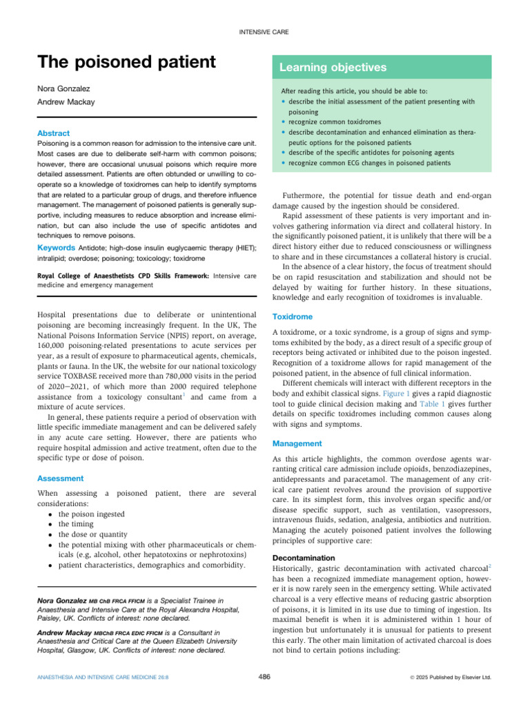 Management of Poisoned Patients in ICU | PDF | Opioid | Drug Overdose
