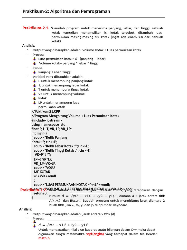 Materi Praktikum 2 Algoritma Dan Pemrograman | PDF