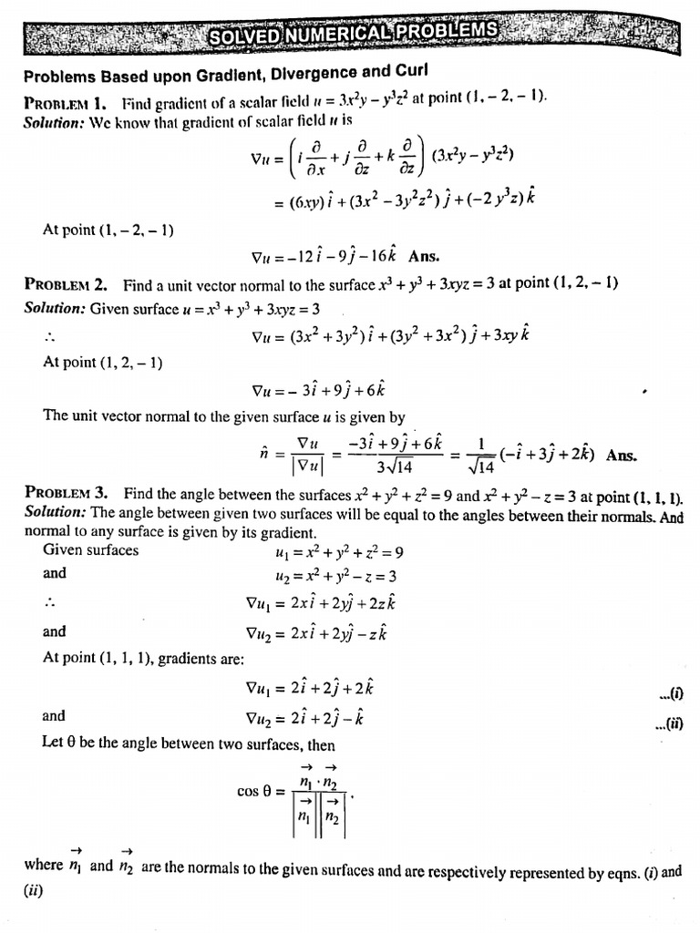 Numerical On Curl, Divergence and Gradient | PDF | Flux | Gradient