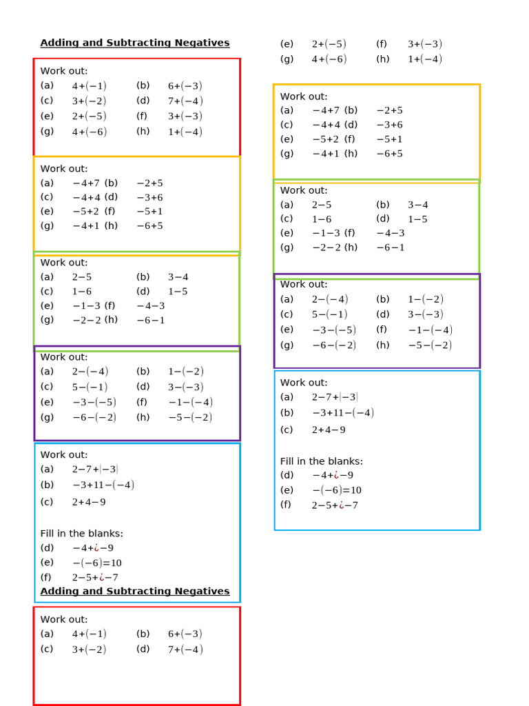 Mastering Addition and Subtraction of Negatives | PDF