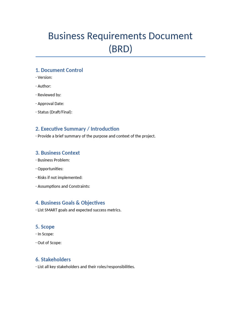 BRD Template Standard | PDF