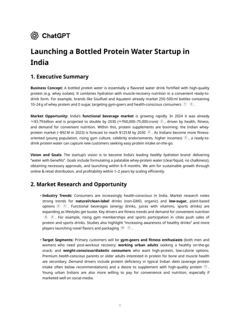 Protein Water Startup in India | PDF | Gross Margin | Sugar Substitute