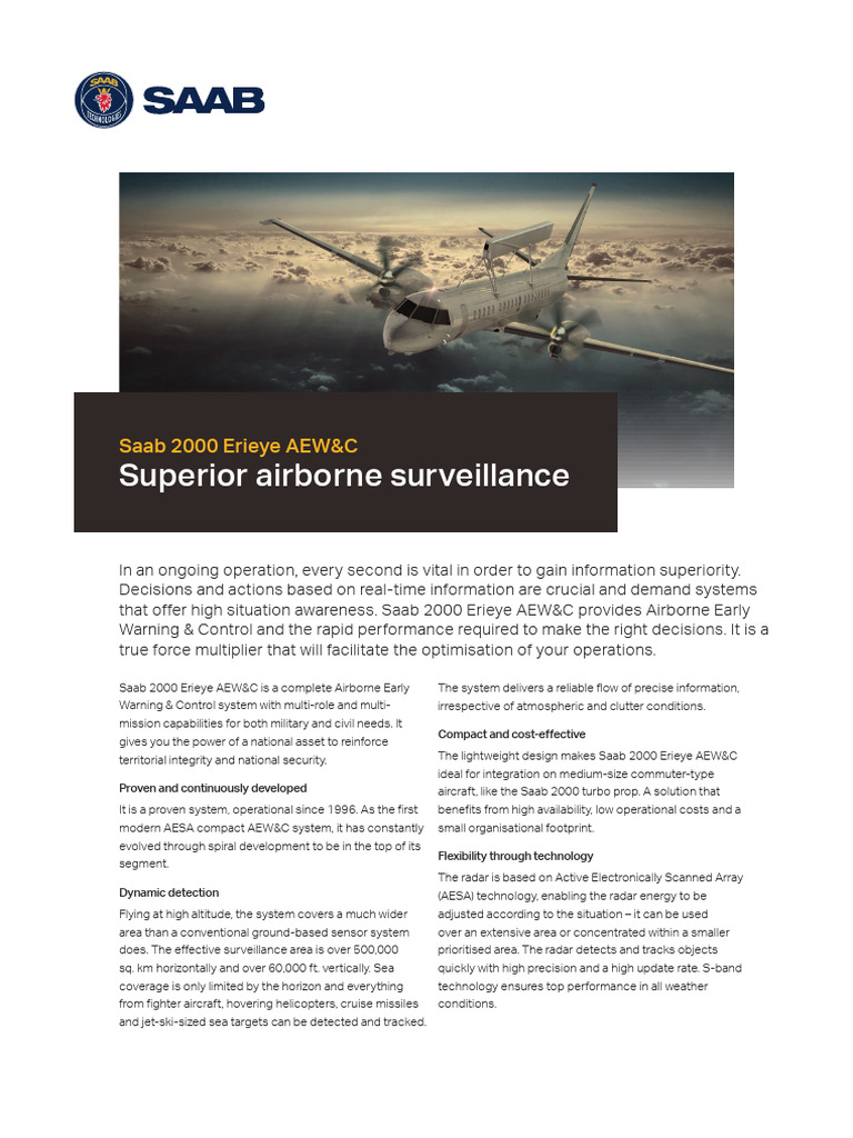 Saab 2000 Erieye AEW&C Overview | PDF | Military Technology | Radar