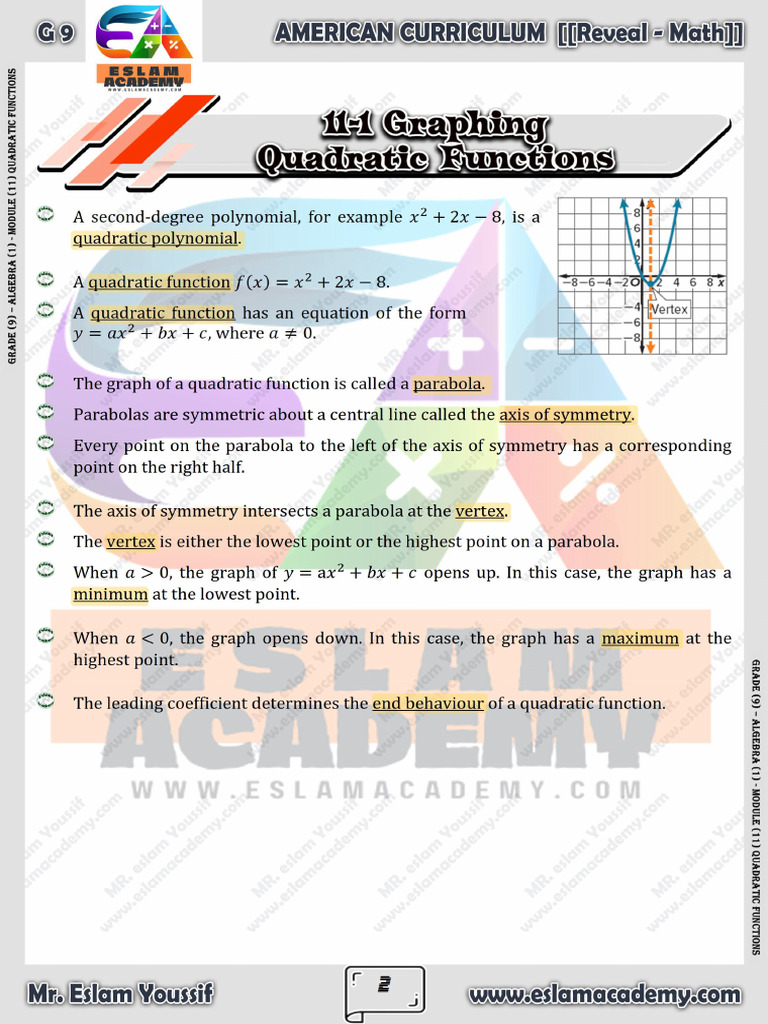 G9 11-1 Graphing Quadratic Functions | PDF