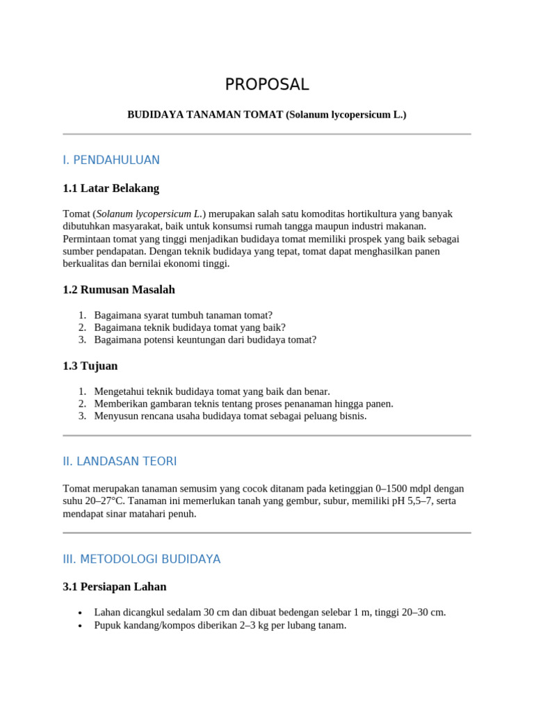 Proposal Budidaya Tanaman Tomat | PDF
